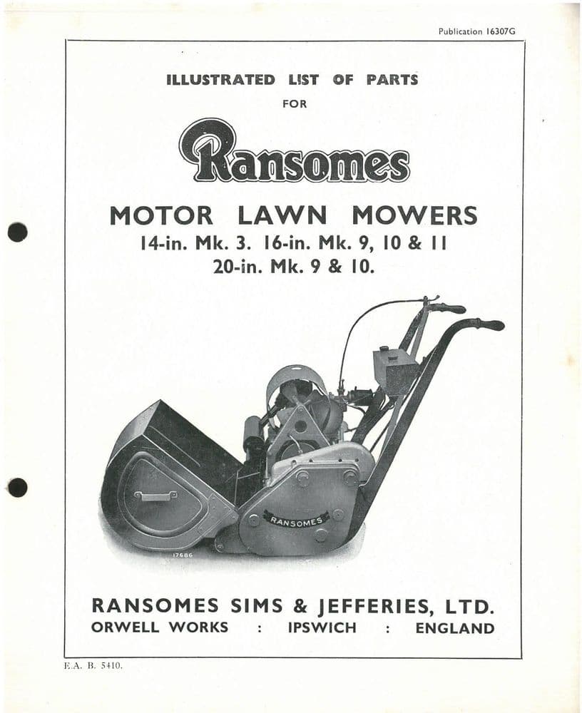 Ransomes Motor Lawn Mower 14" Mk 3 16" Mk 9 10 & 11 20" Mk 9 & 10 Parts ...