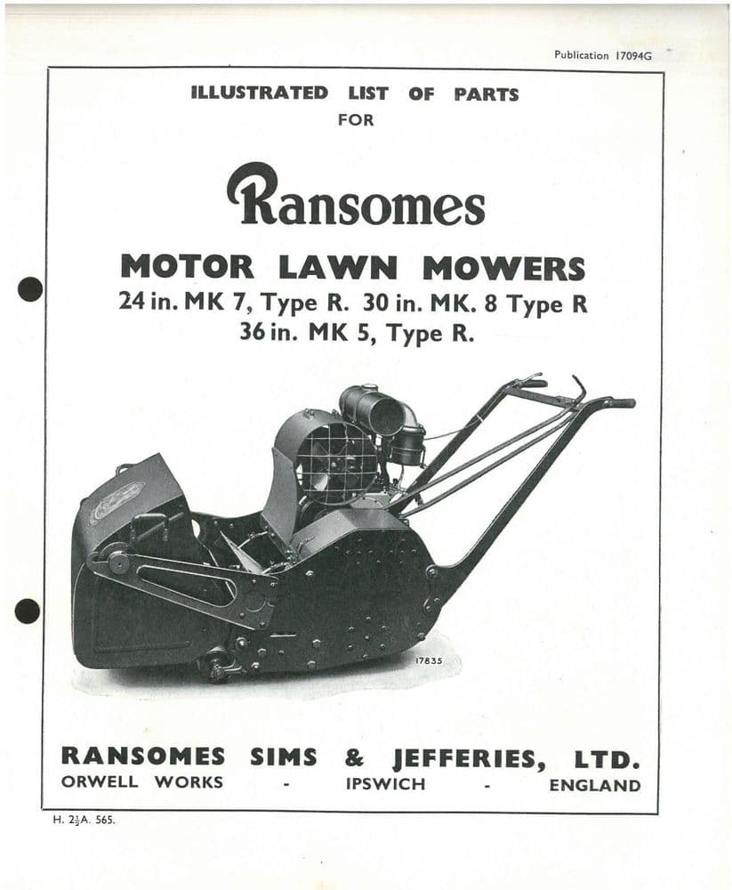 Ransomes Motor Lawn Mower 24" Mk 7 Type R 30" Mk 8 Type R 36" Mk 5 Type ...