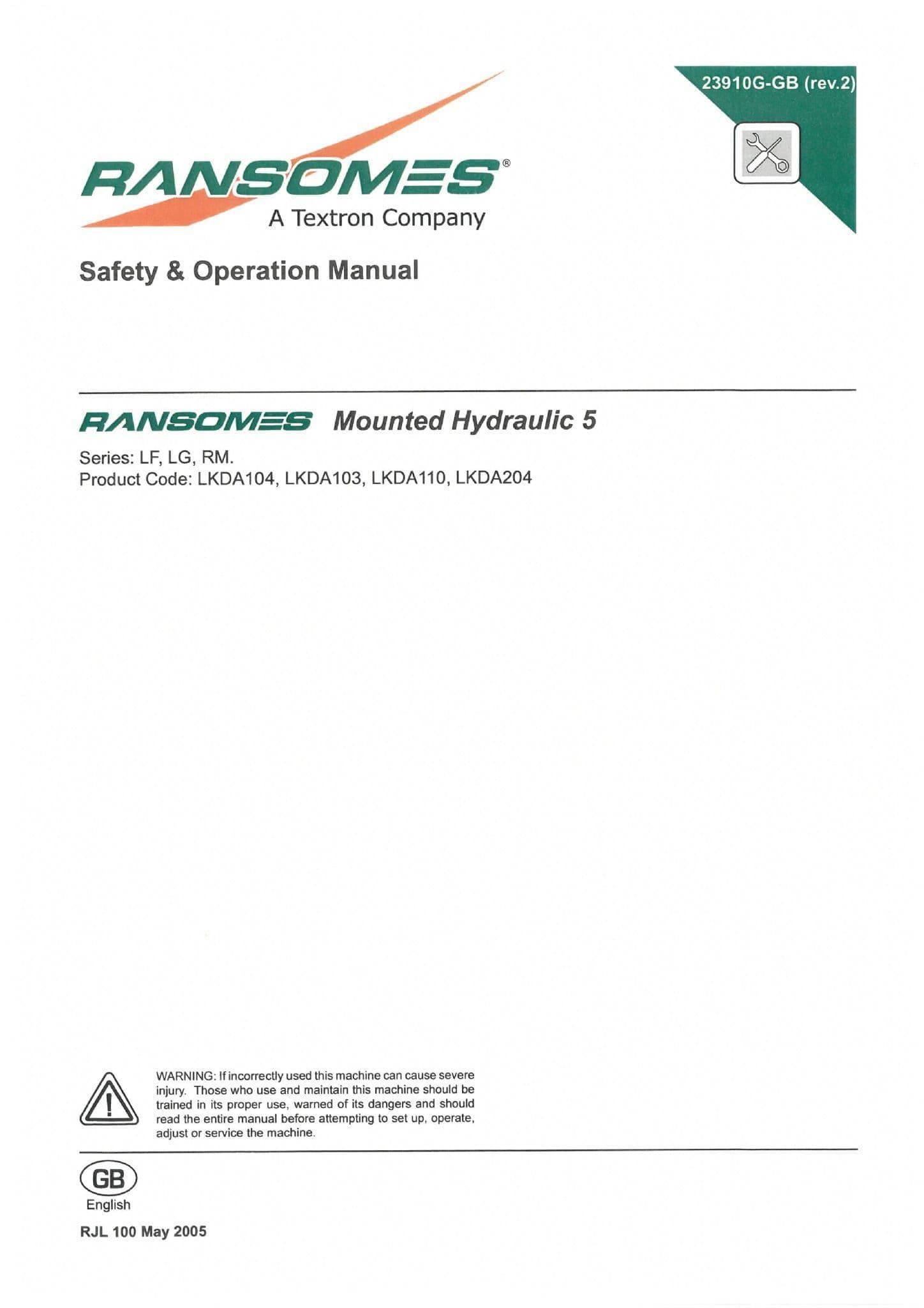 Ransomes Mounted Hydraulic 5 Series LF LG RM Operators Manual