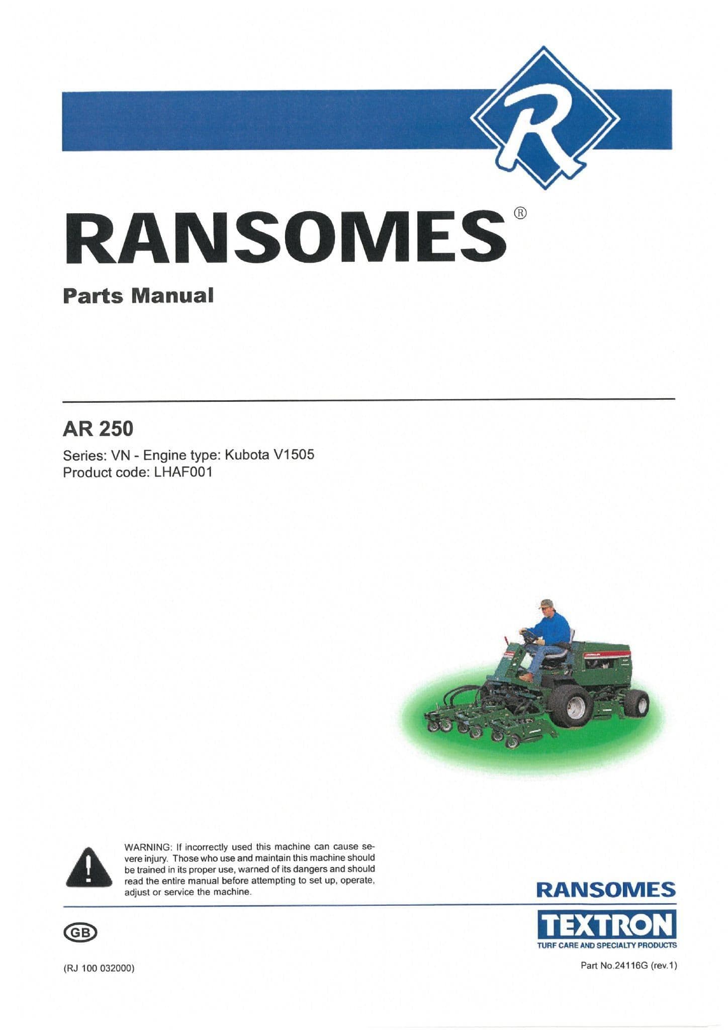 Ransomes Mower AR250 Parts Manual - AR 250