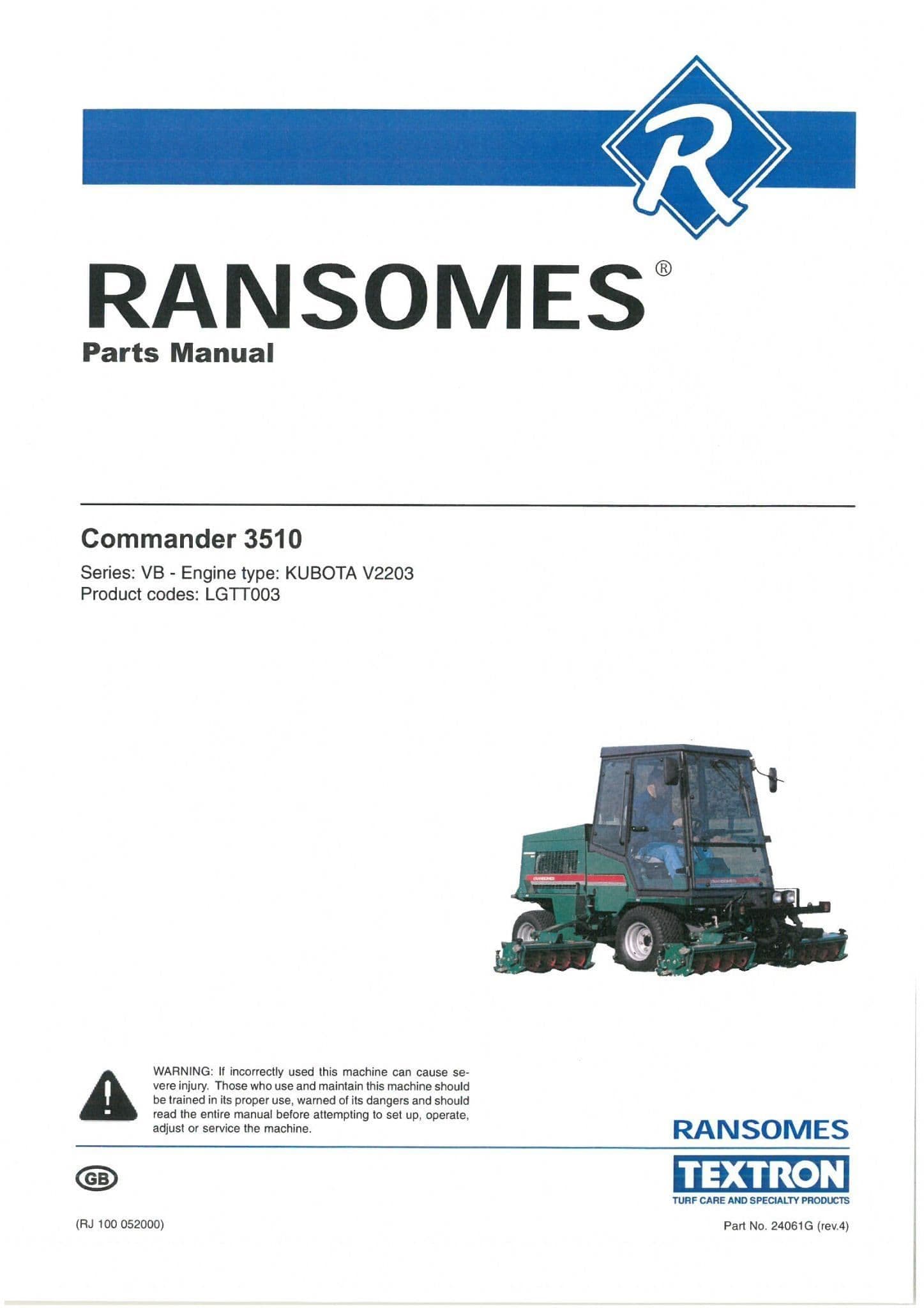 Ransomes Mower Commander 3510 Parts Manual