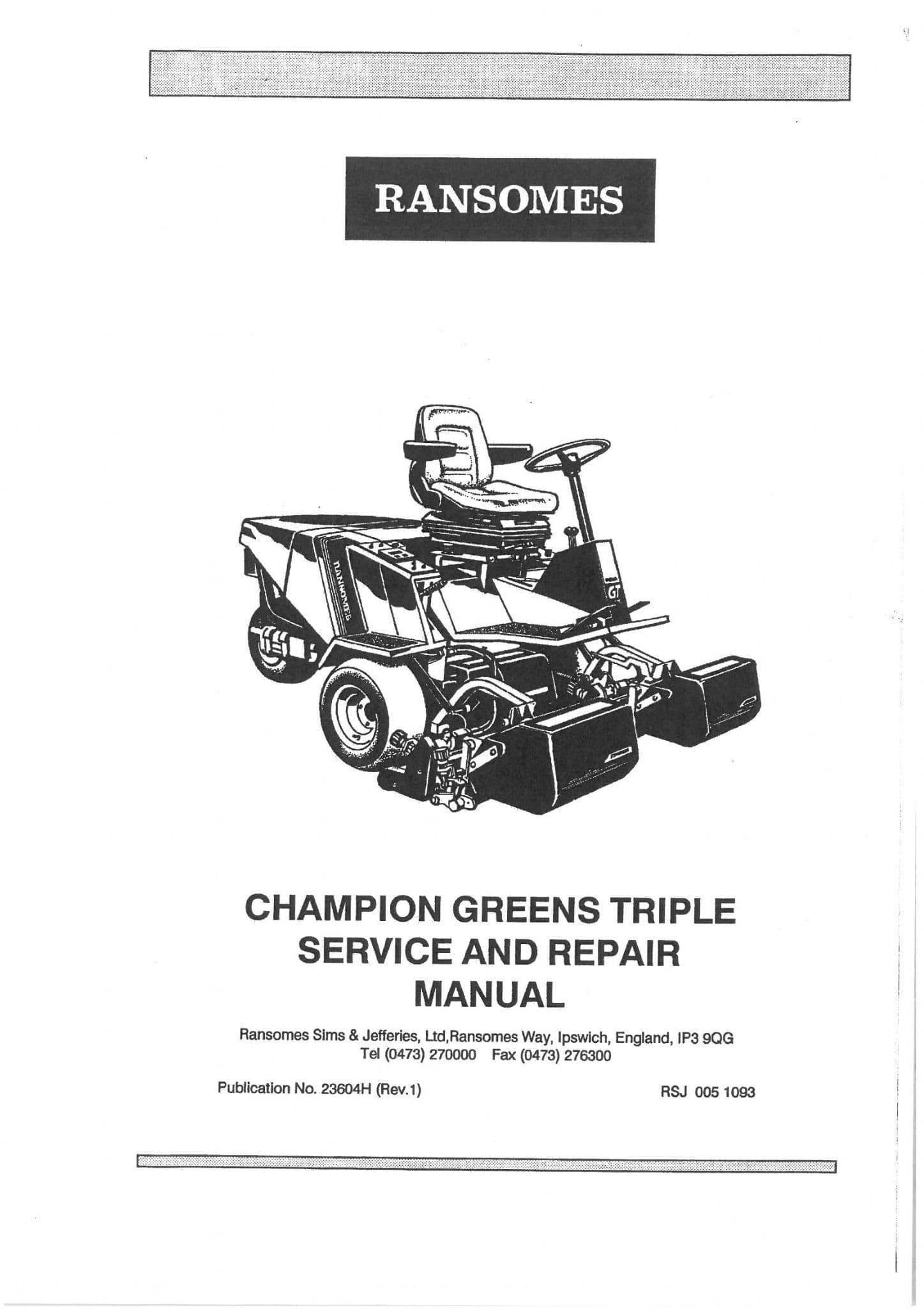 Ransomes Mower Greens Triple Claasic & Champion Workshop Service Manual