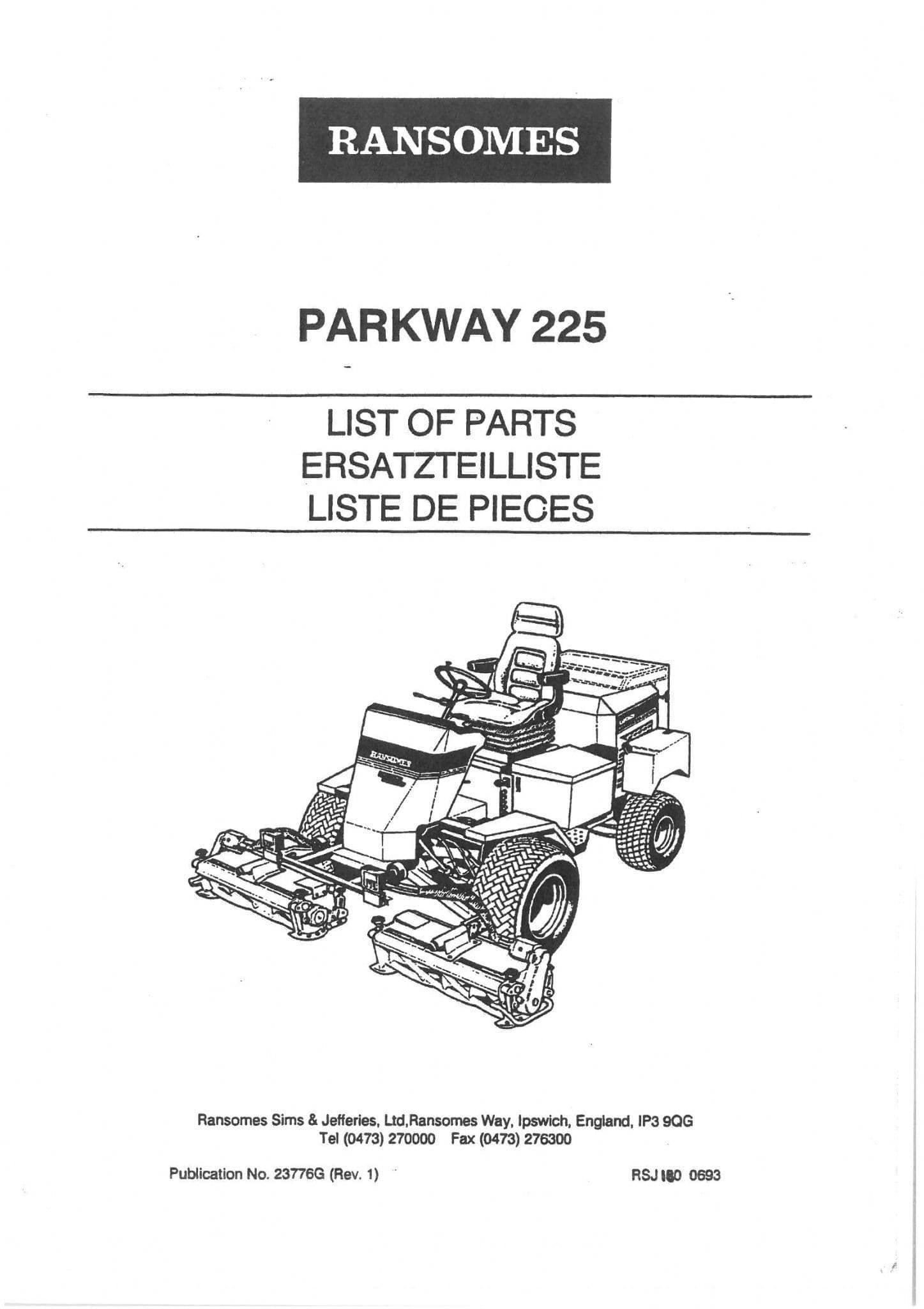 Ransomes Mower Parkway 225 Parts Manual