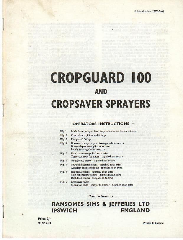 Ransomes Sprayer Cropguard 100 Operators Manual with Parts List