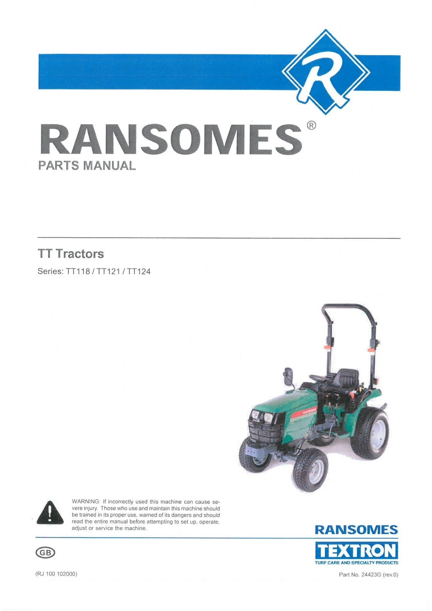 Ransomes Tractor TT118 TT121 TT124 Parts Manual