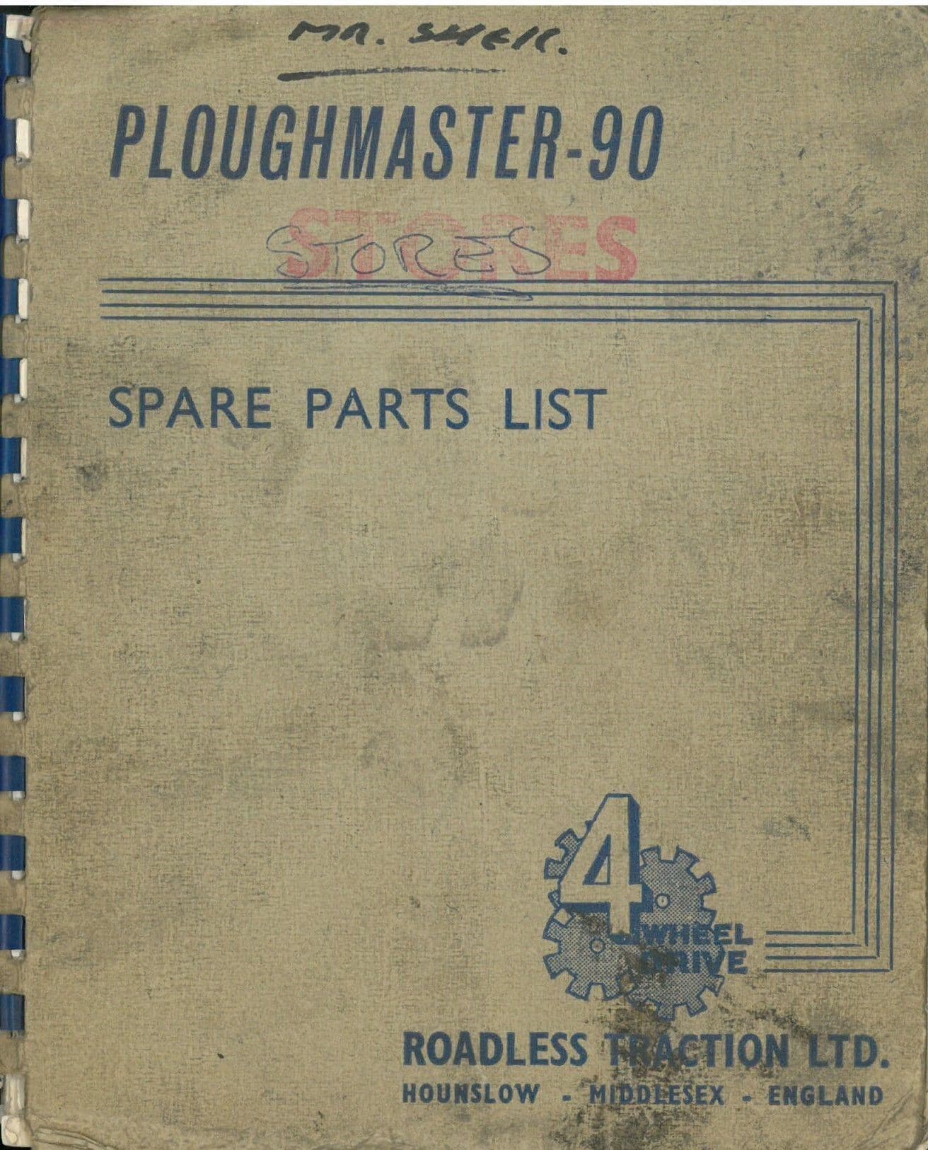 Roadless Tractor Ploughmaster 90 Parts Manual - 90