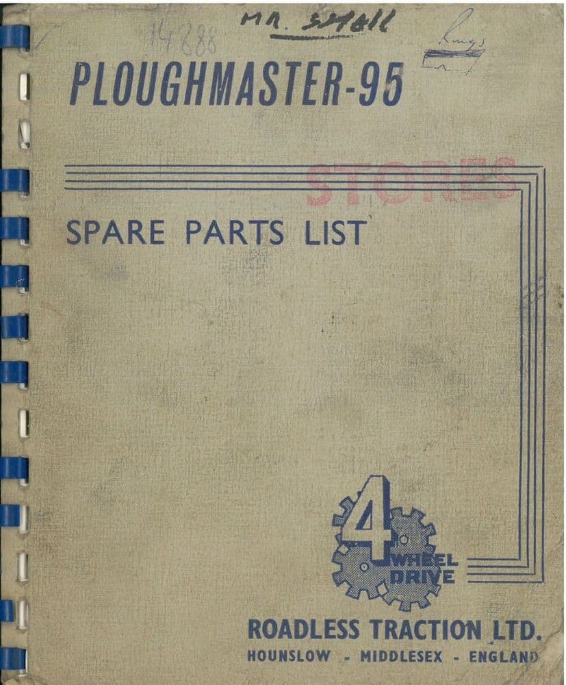 Roadless Tractor Ploughmaster 95 Parts Manual - 95