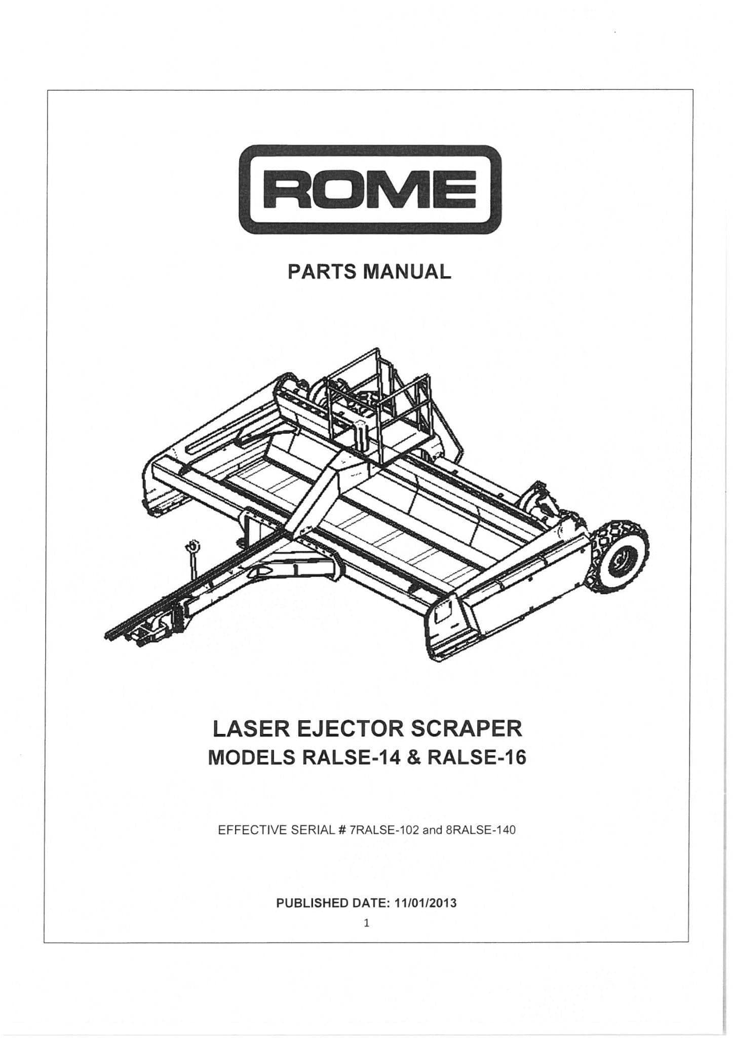 Rome Laser Ejector Scraper Ralse 14 & Ralse 16 Parts Manual