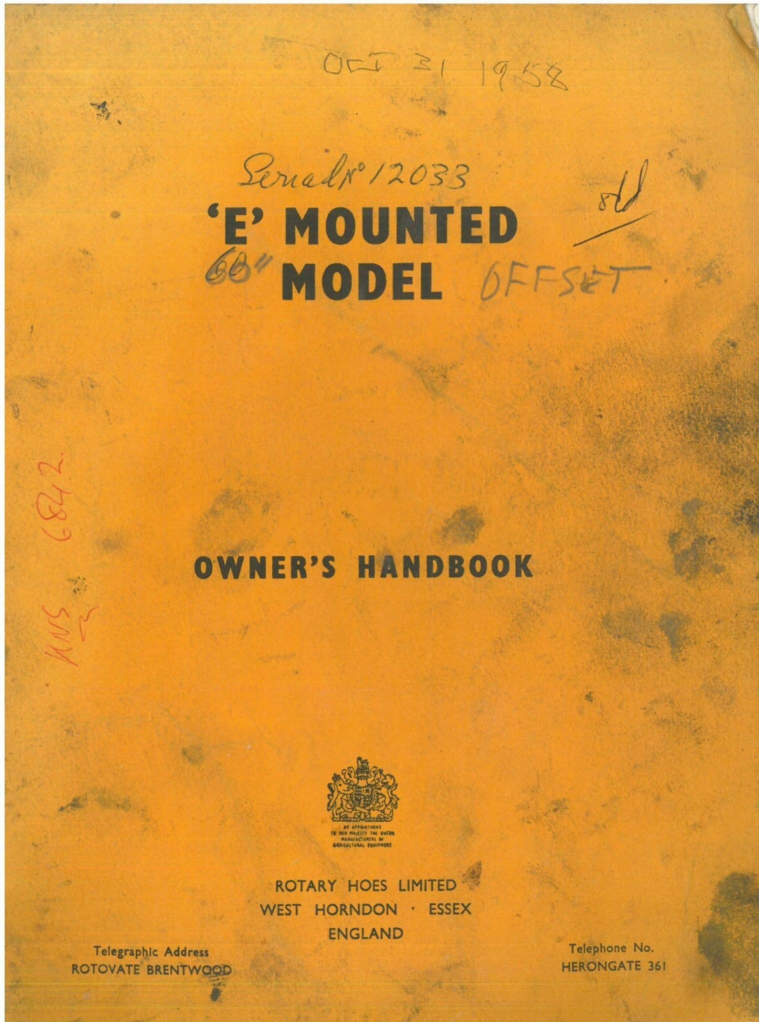 Rotary Hoes Rotavator E Mounted Operators Manual with Parts List