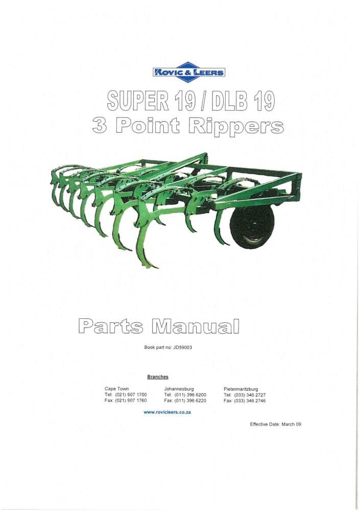 Rovic & Leers 3 Point Ripper Super 19 DLB 19 Parts Manual