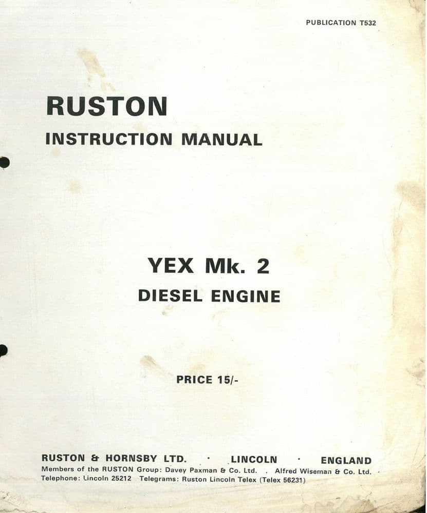 Ruston Diesel Engine YEX Mk2 Operators Manual