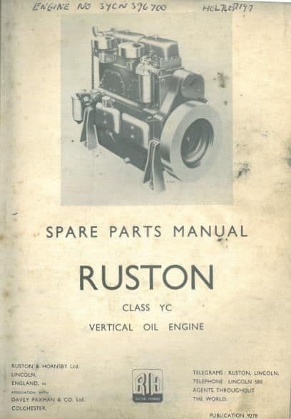 Ruston Vertical Oil Engines Class YC Parts Manual