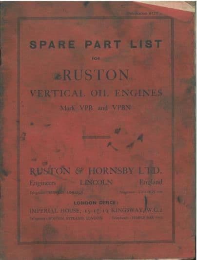Ruston Vertical Oil Engines Mark VPB & VPBN Parts Manual