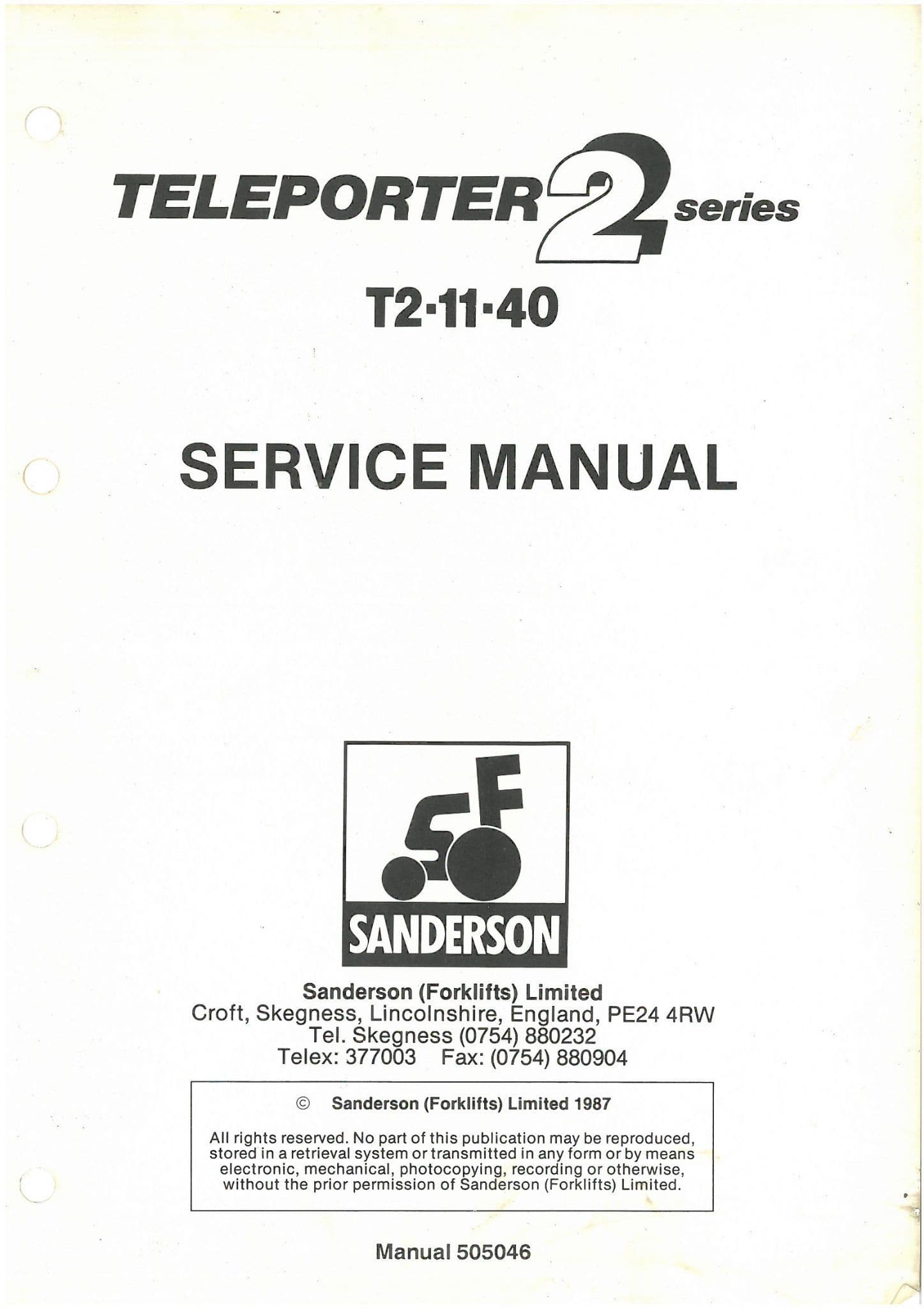 Sanderson T2 Teleporter 2 Telehandler T2-11-40 Workshop Service Manual
