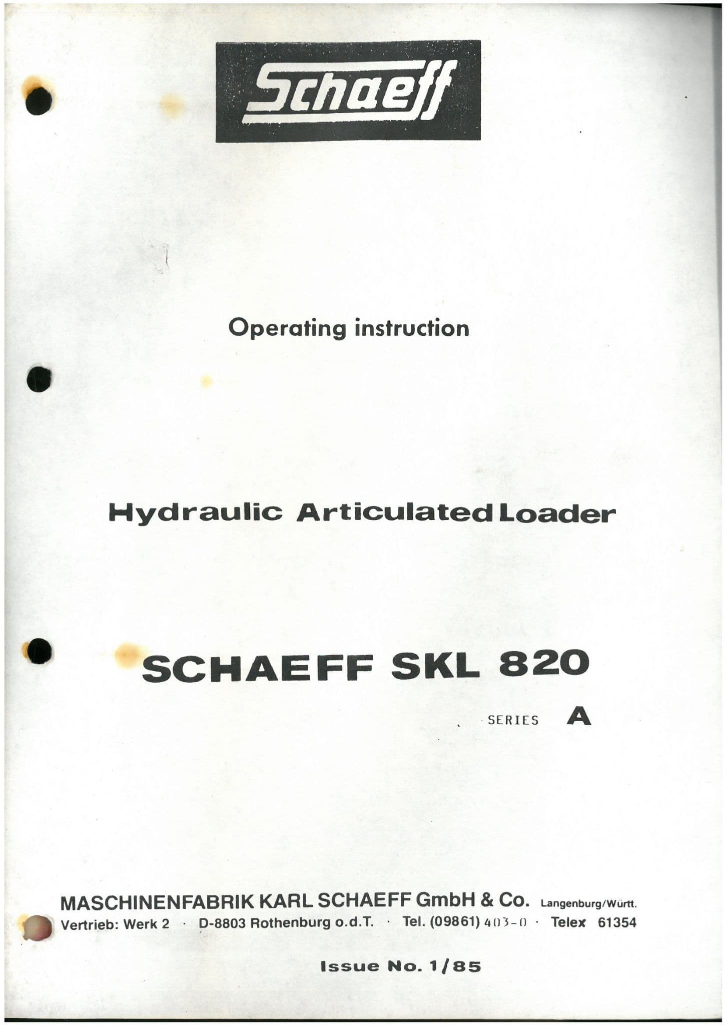 Schaeff Articulated Loader SKL820 A Operators Manual - Knicklader SKL ...