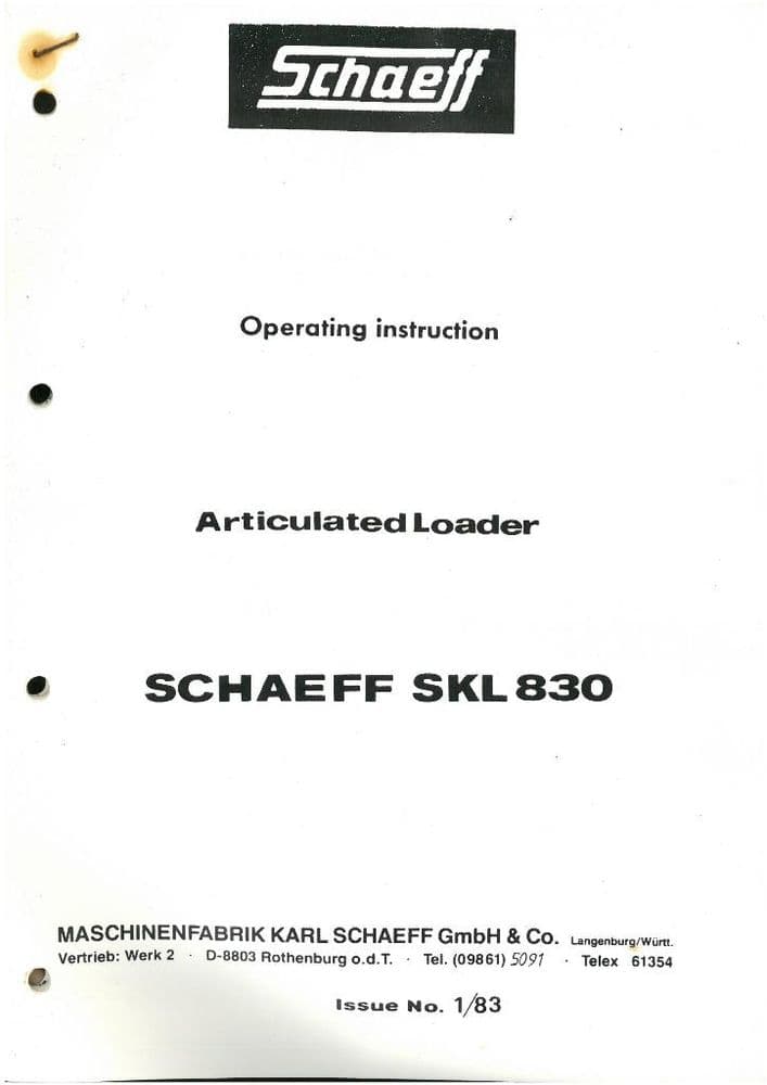 Schaeff Hydraulic Articulated Loader SKL 830 Operators Manual ...