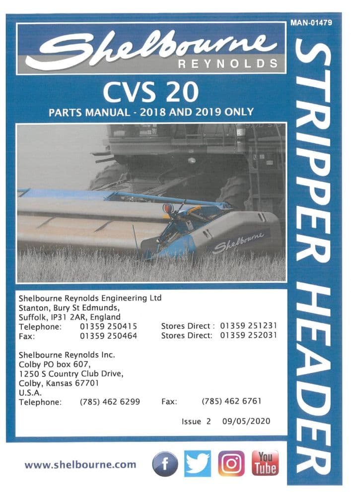 Shelbourne Reynolds Stripper Header CVS20 Parts Manual