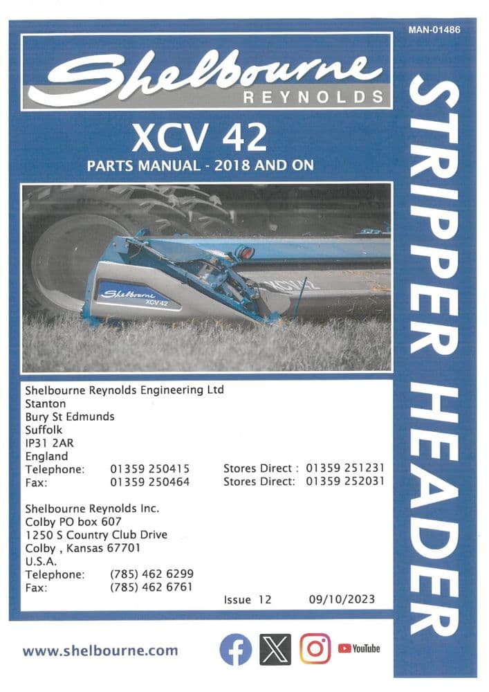 Shelbourne Reynolds Stripper Header XCV42 Parts Manual