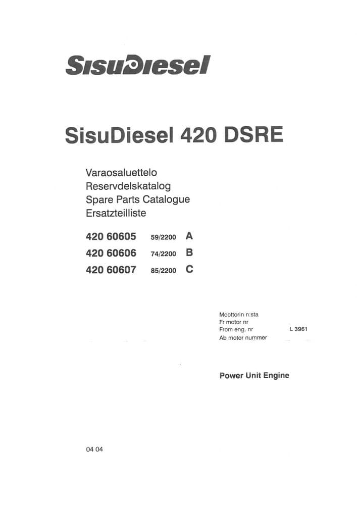 Sisu Diesel Engine 420-60605 420-60606 420-60607 Parts Manual