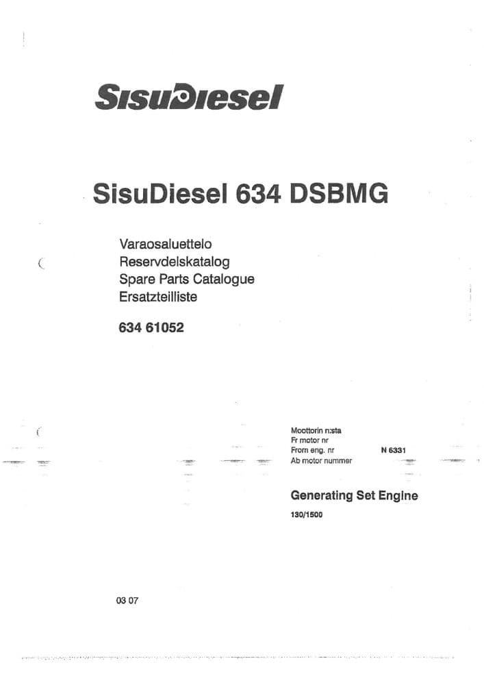 Sisu Diesel Engine 634 DSBMG 634-61052 Parts Manual