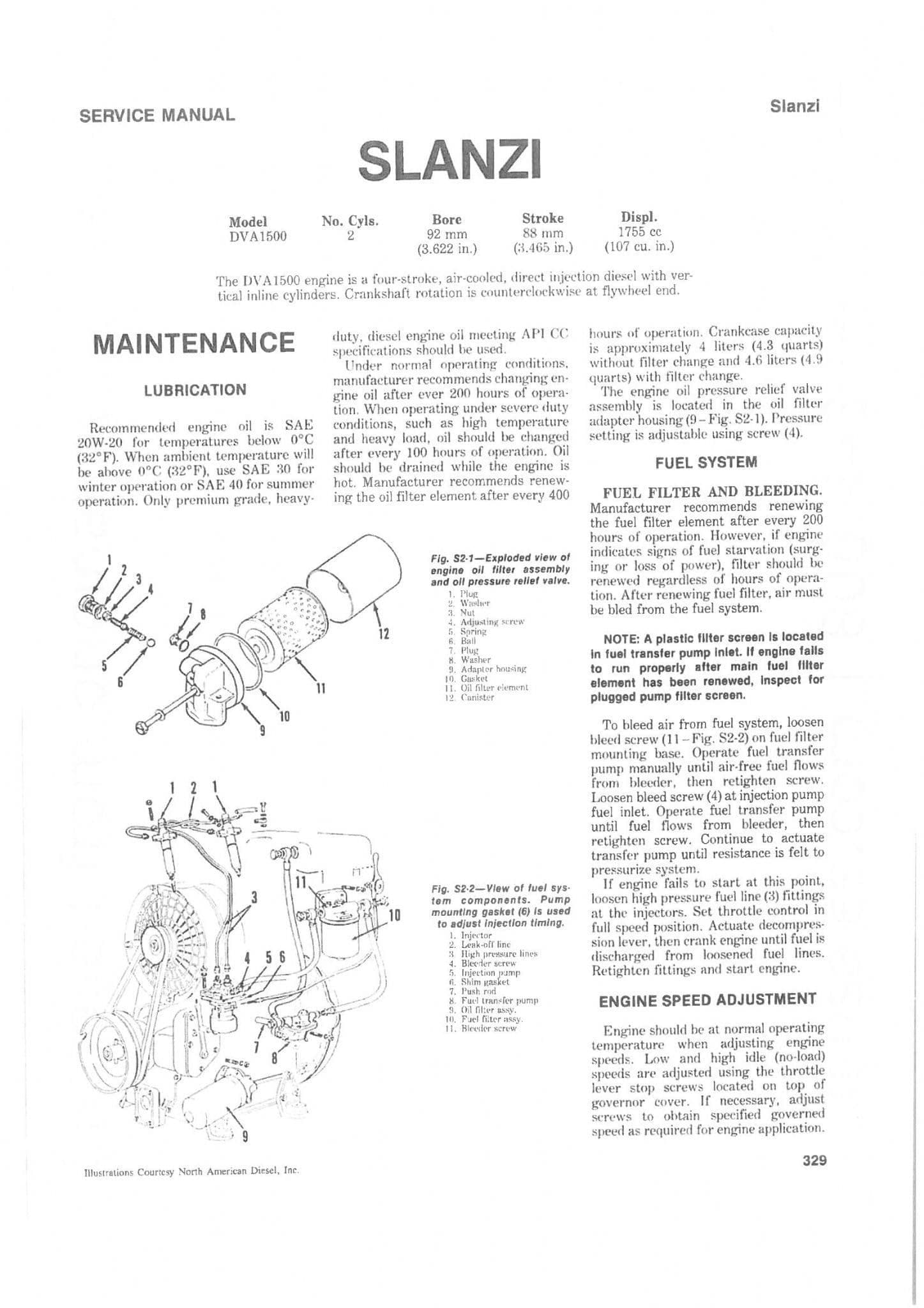 Slanzi Small Diesel Engine Model DVA1500 I&T Workshop Manual