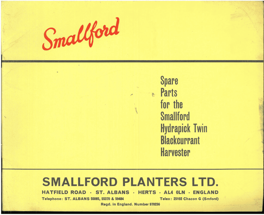 Smallford Hydrapick Twin Blackcurrant Harvester Parts Manual