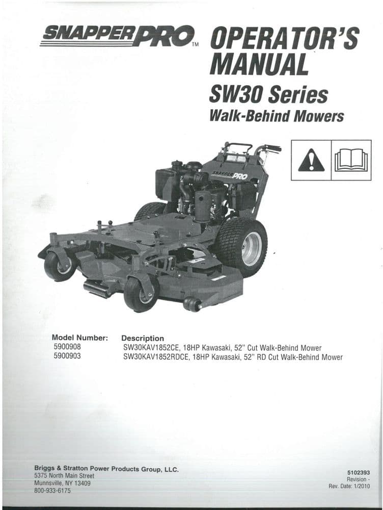 SnapperPRO Walk-Behind Mowers SW30 Operators Manual - SW 30
