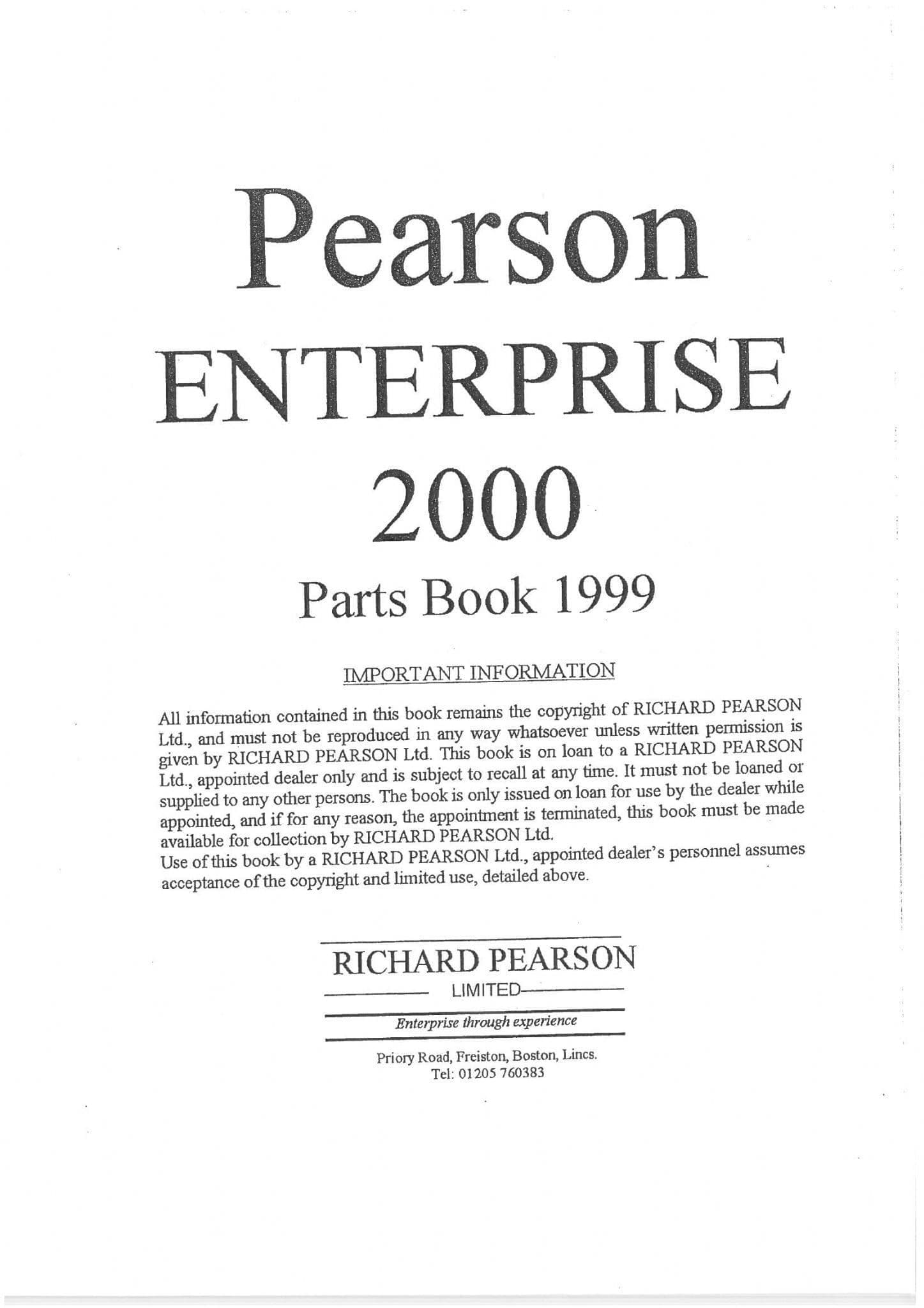 Standen Pearson Two Row Potato Harvester Enterprise 2000 1999 Parts Manual