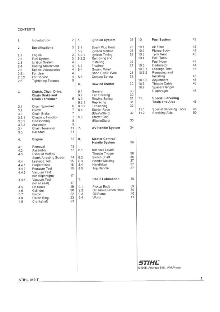 Stihl Chainsaw MS190T MS191T Workshop Service Manual