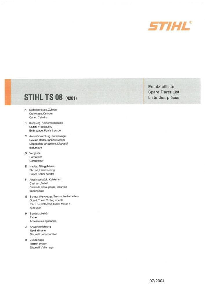 Stihl Concrete Saw TS08 -4201 Parts Manual
