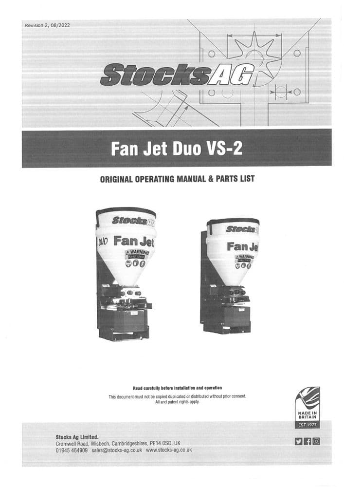 Stocks AG Fan Jet Duo VS-2 Operators Manual and Spare Parts List