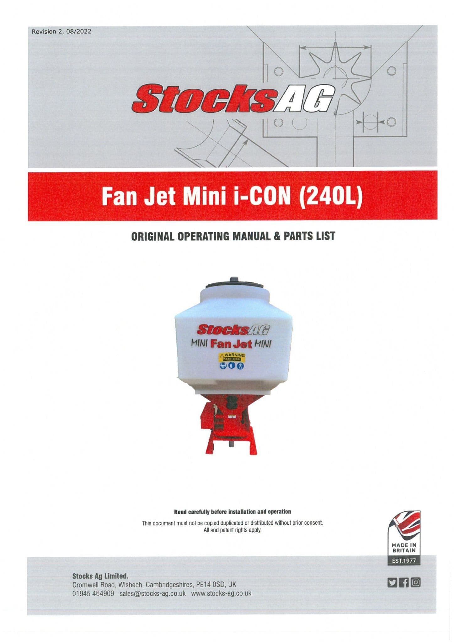 Stocks AG Fan Jet Mini I-Con 240L Operators Manual and Spare Parts List