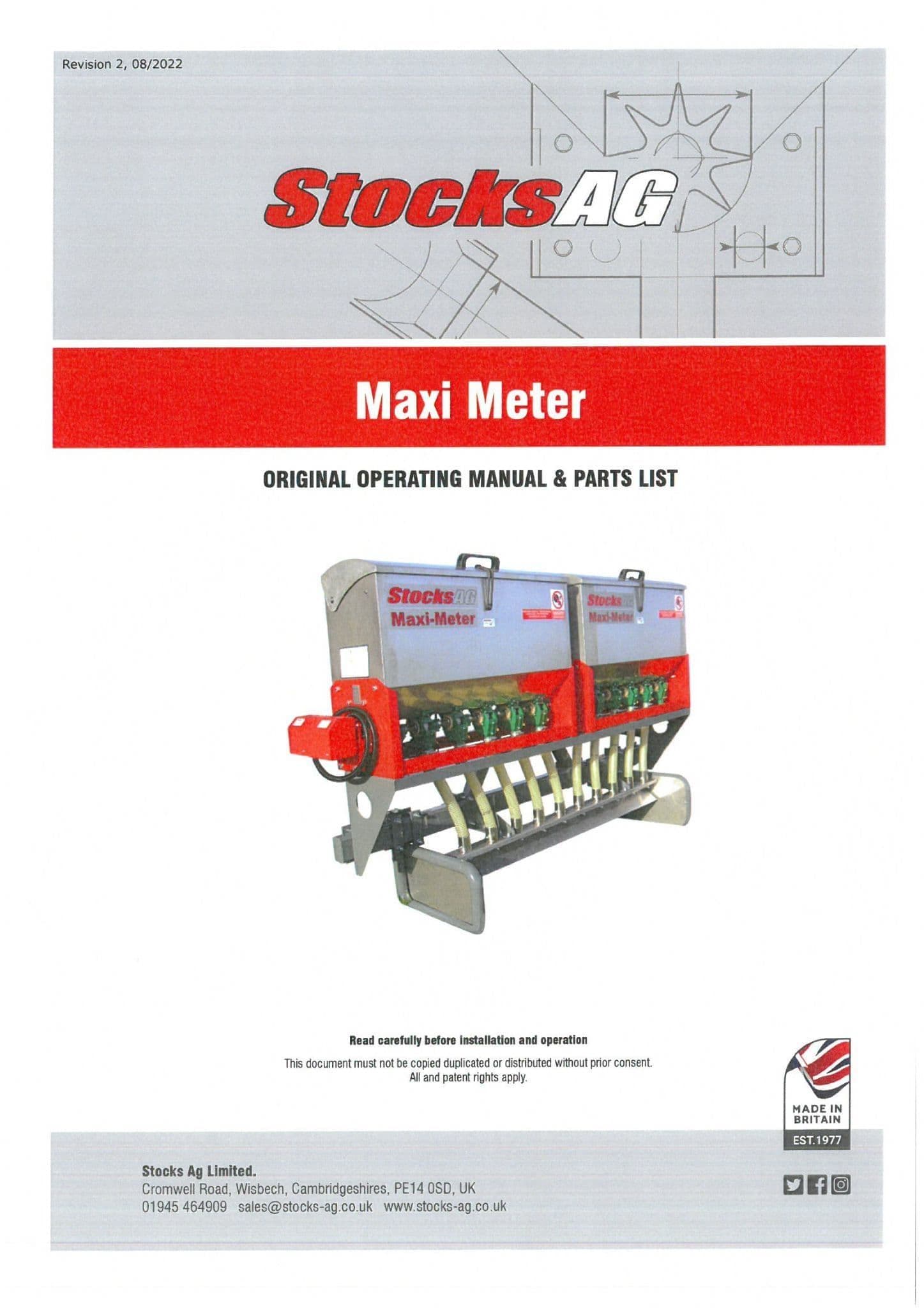Stocks AG Maxi Meter Operators Manual and Parts List