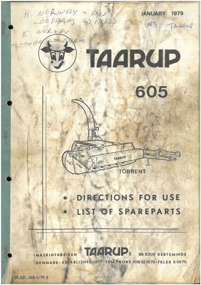Taarup Forage Harvester 605 Operators Manual with Parts List
