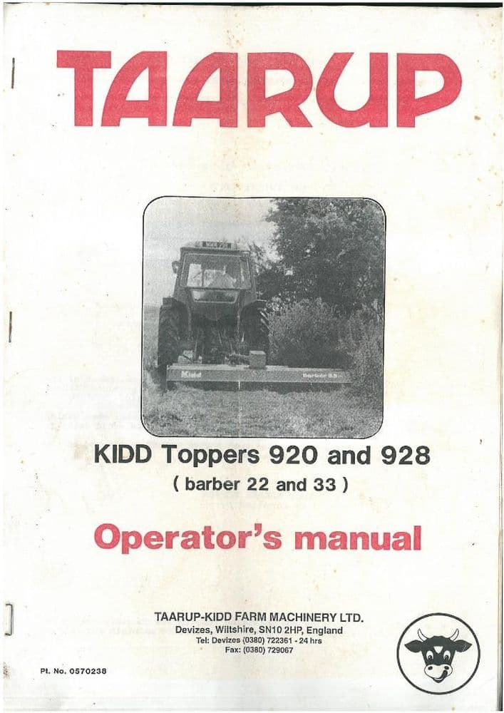 Taarup Kidd Topper 920 & 928 Barber 22 & 33 Operators Manual