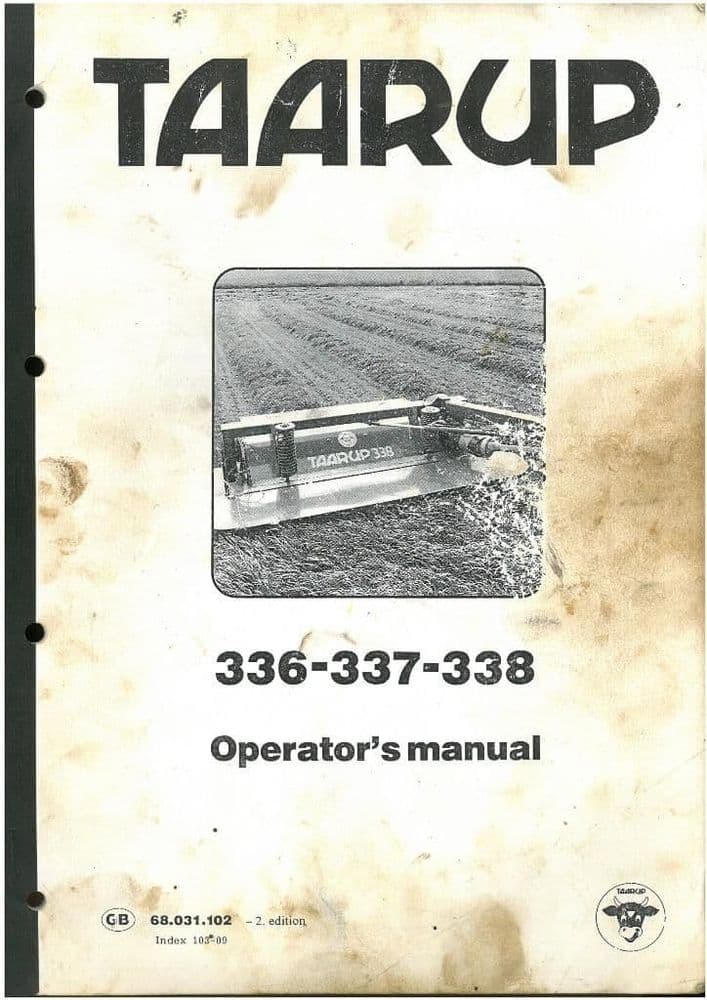 Taarup Mower 336 337 338 Operators Manual & Kverneland Mower TA 336 337 ...