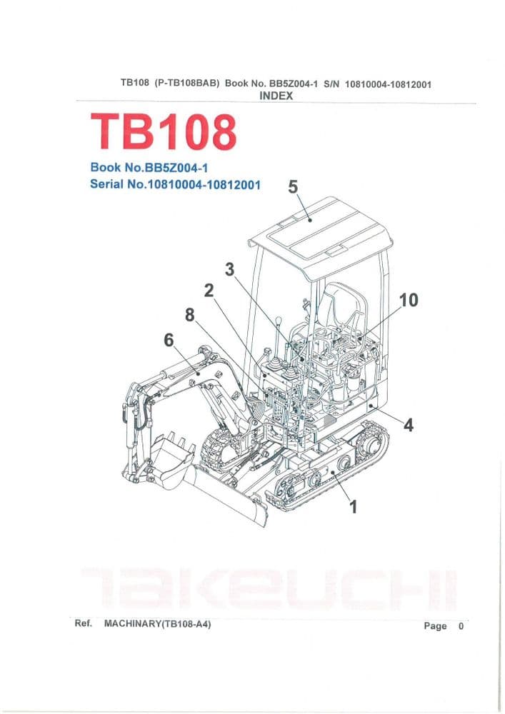 Takeuchi Compact Excavator TB108 Parts Manual