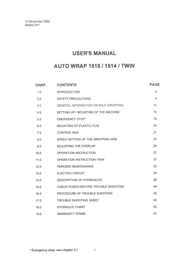 Tanco Autowrap Bale Wrapper 1510 1514 Twin Operators Manual