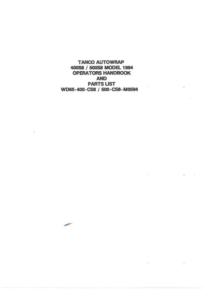 Tanco Autowrap Bale Wrapper 400S8 5000S8 Operators Manual and Spare ...