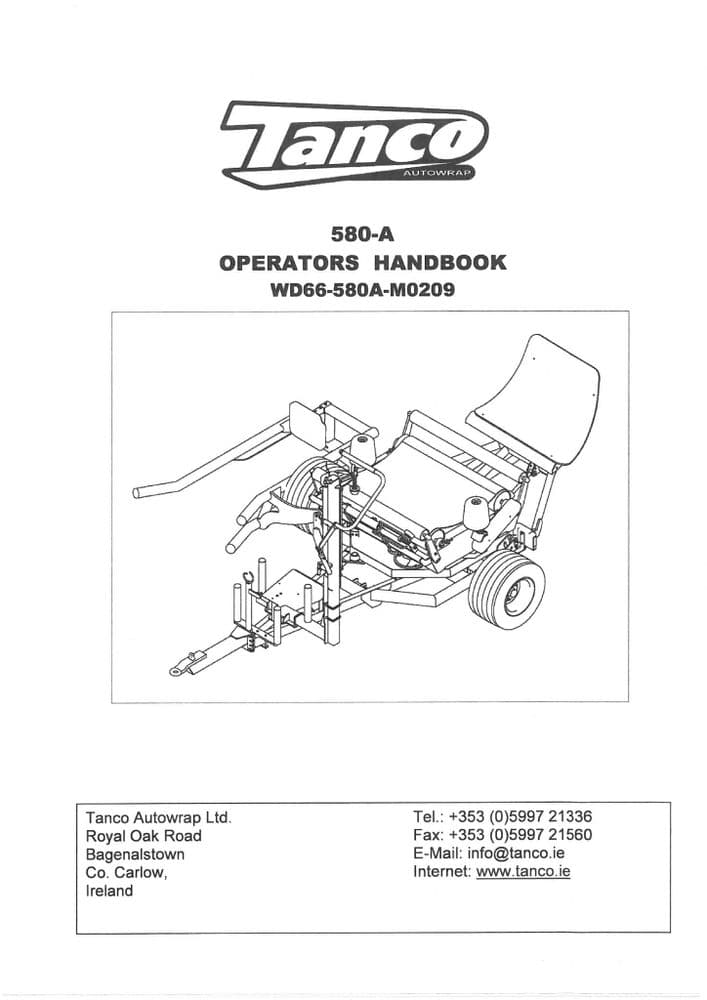 Tanco Autowrap Bale Wrapper 580A Operators Manual