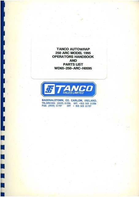 Tanco Bale Wrapper Autowrap 250 Arc Model 1995 Operators Manual with ...