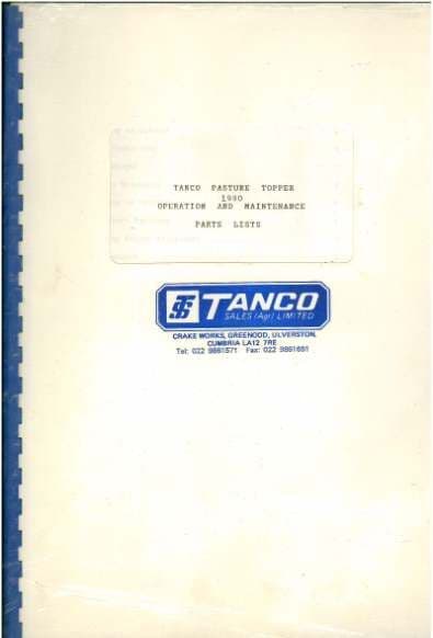 Tanco Pasture Topper 1990 Operators Manual with Parts List