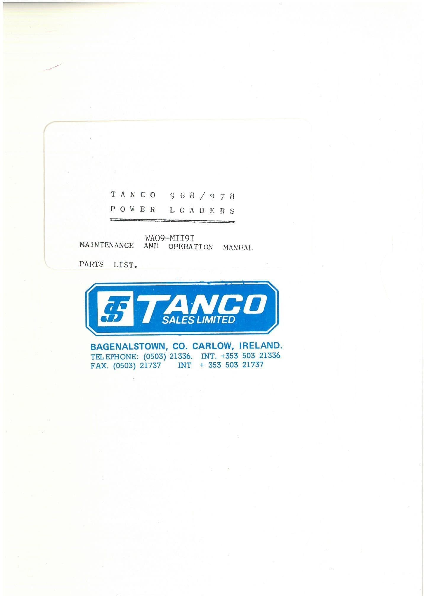 Tanco Power Loaders 968/978 Operators Manual with Parts List
