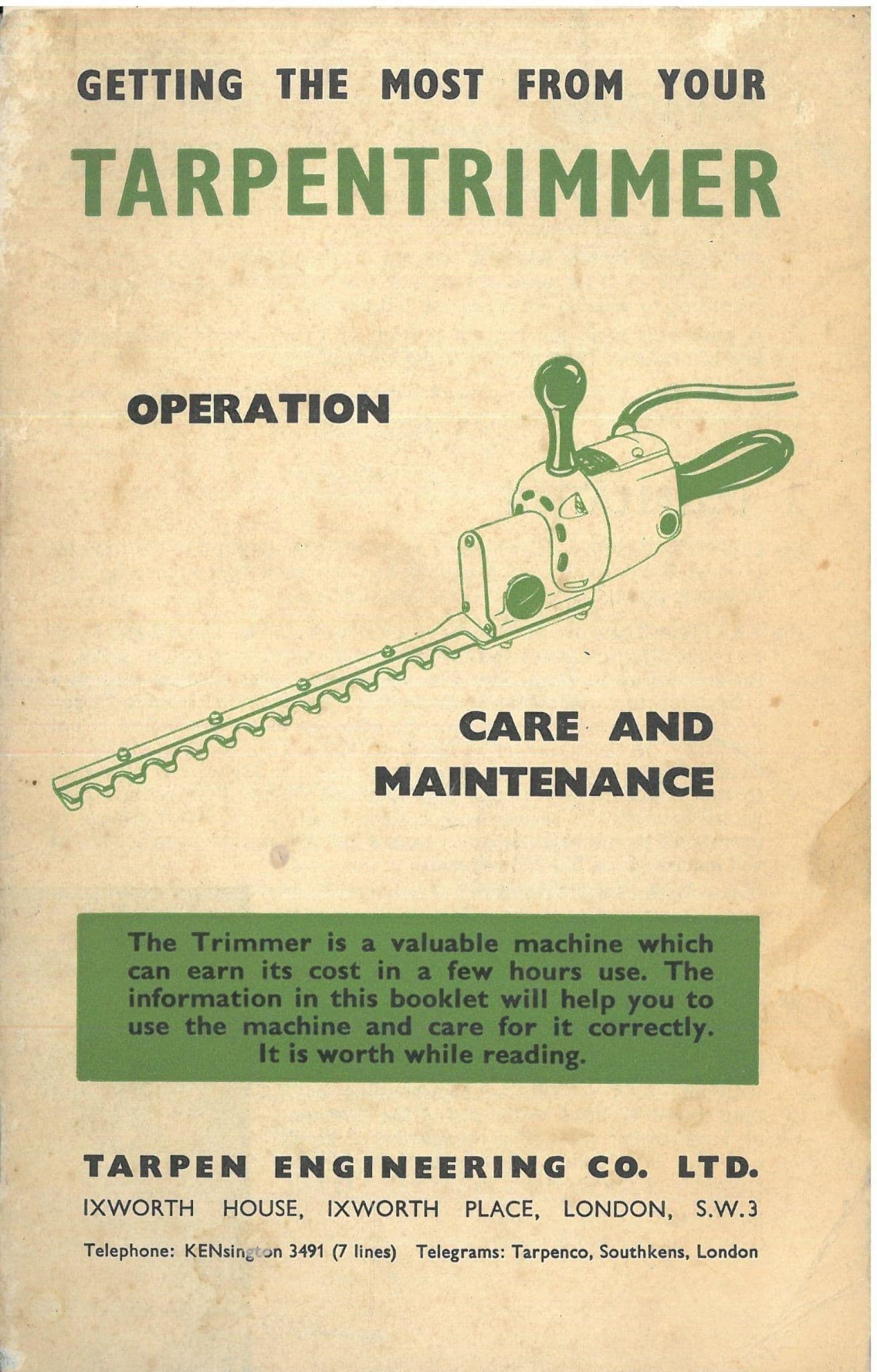 Tarpen Tarpentrimmer Hedge Trimmer Operators Manual