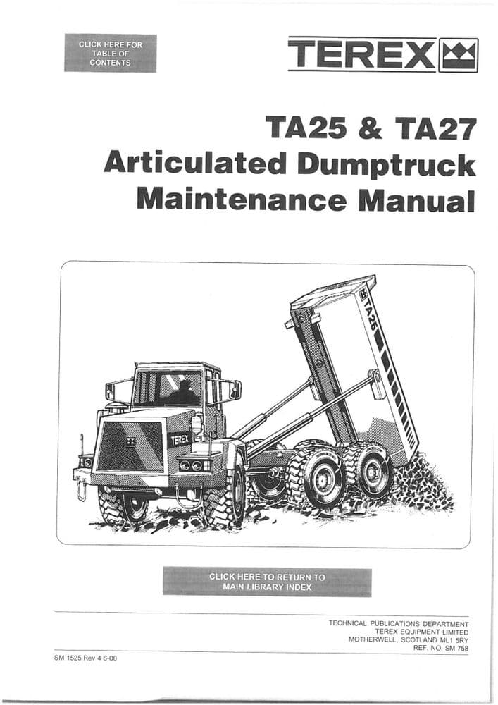 Terex Articulated Dumptruck TA25 & TA27 Workshop Repair Manual