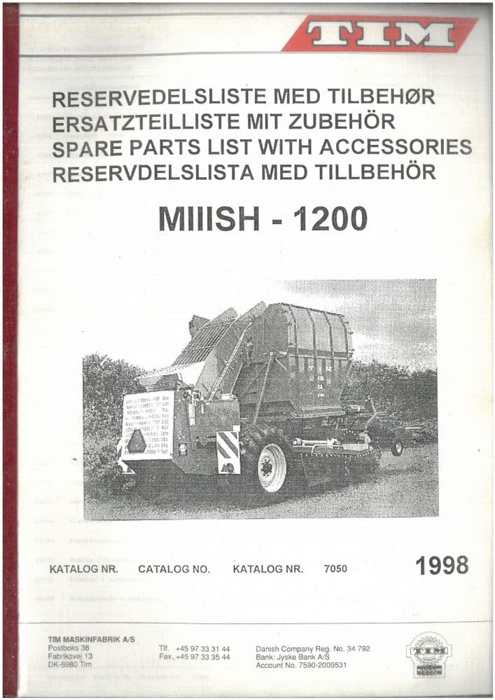 TIM Sugar Beet Harvester MIII SH1200 Parts Manual