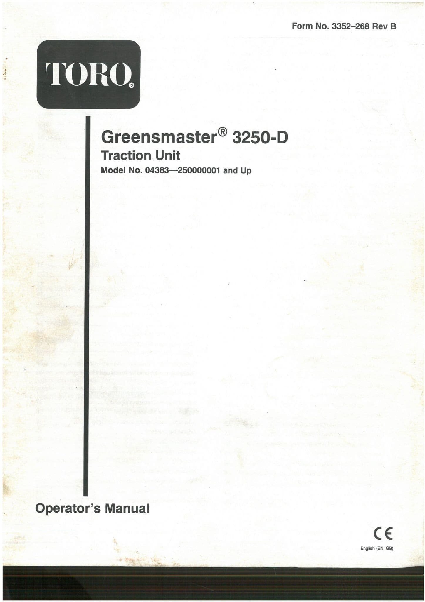 Toro Mower Greensmaster 3250-D Operators Manual 3250D