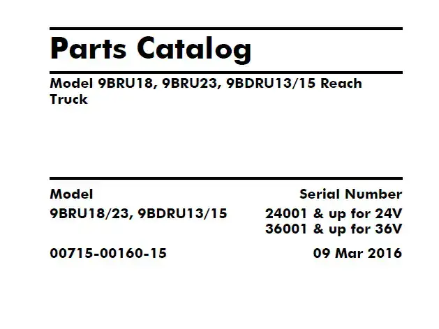 Toyota Forklift 9BRU18 9BRU23 9BDRU13 9BDRU15 Parts Manual