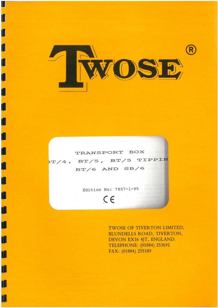 Twose Transport Box BT/4 BT/5 Tipping BT/6 SB/6 Operators Manual with ...