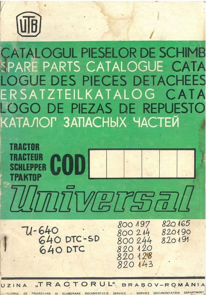 Universal UTB Tractor 640 Parts Manual - other Models U640 640 DTC-SD ...
